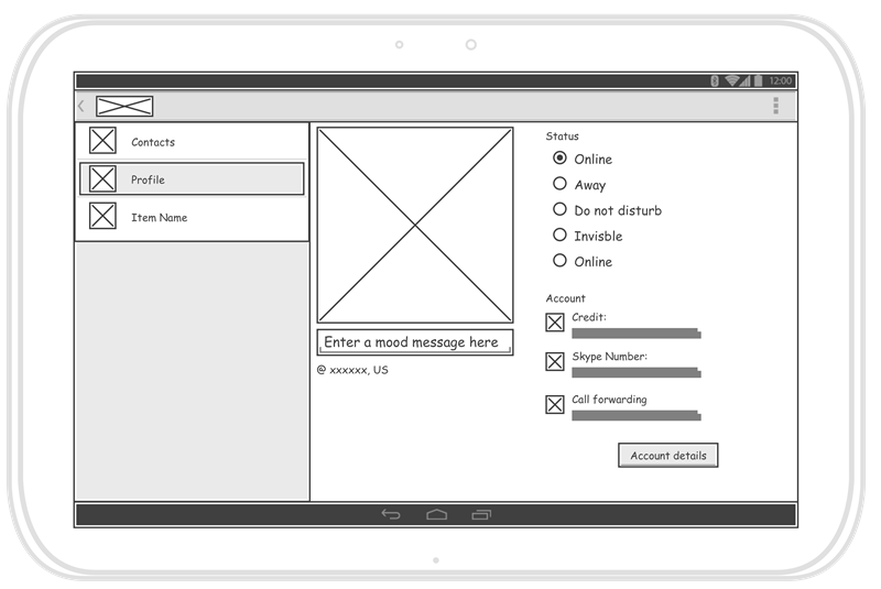 Android Tablet Wireframes